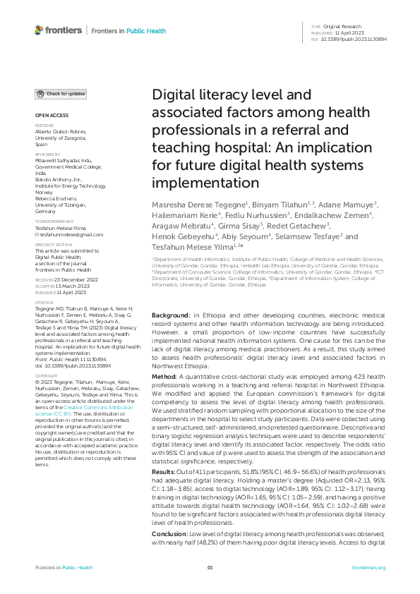 (PDF) Digital literacy level and associated factors among health ...