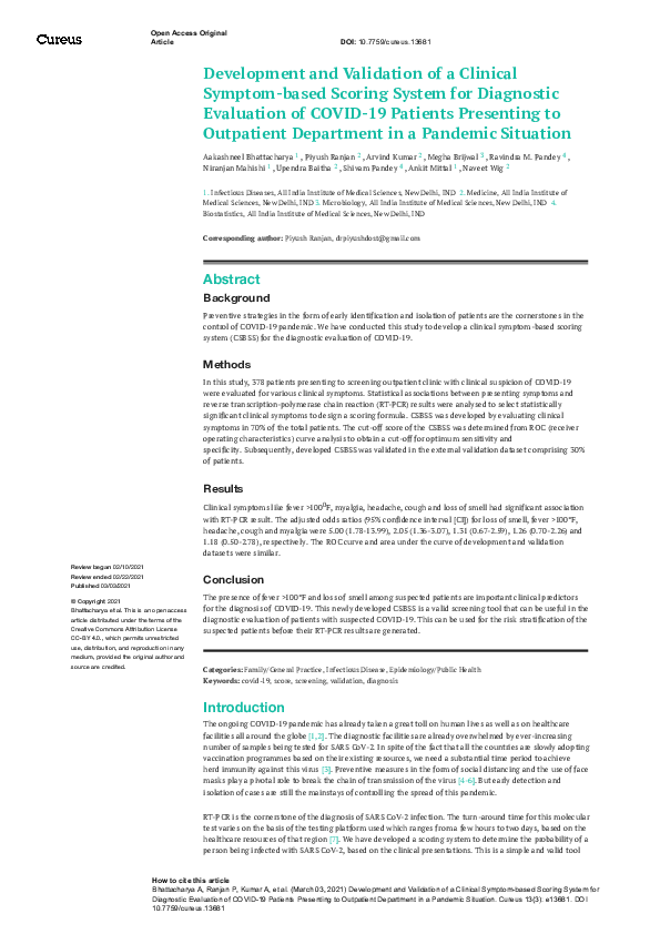 (PDF) Development and Validation of a Clinical Symptom-based Scoring ...