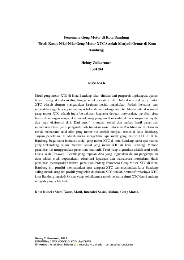 (PDF) FENOMENA GENG MOTOR DI KOTA BANDUNG : studi kasus nilai-nilai ...