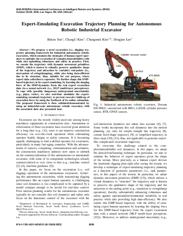(PDF) Expert-Emulating Excavation Trajectory Planning for Autonomous ...