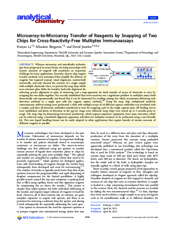 (PDF) Microarray-to-Microarray Transfer of Reagents by Snapping of Two ...