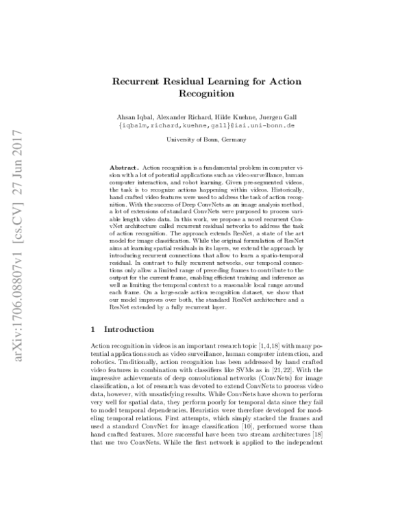 (PDF) Recurrent Residual Learning for Action Recognition