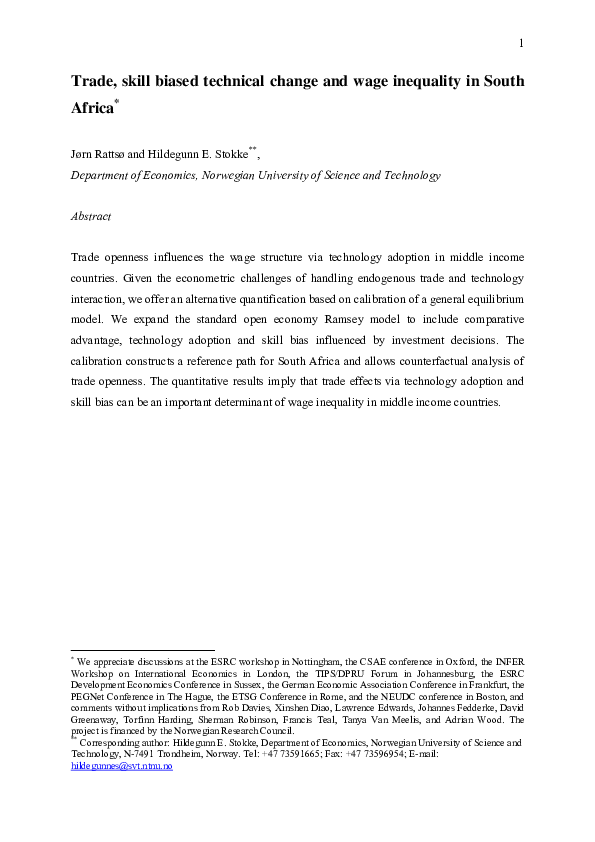 (PDF) Trade, Skill Biased Technical Change and Wage Inequality in South Africa