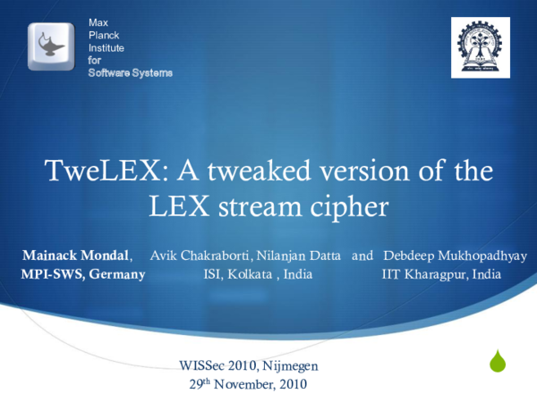 (PDF) TweLEX: A tweaked version of the LEX stream cipher | NILanjan ...
