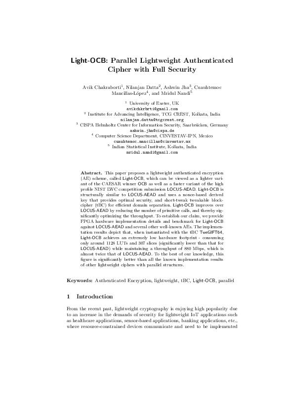 (PDF) Light-OCB: Parallel Lightweight Authenticated Cipher with Full ...