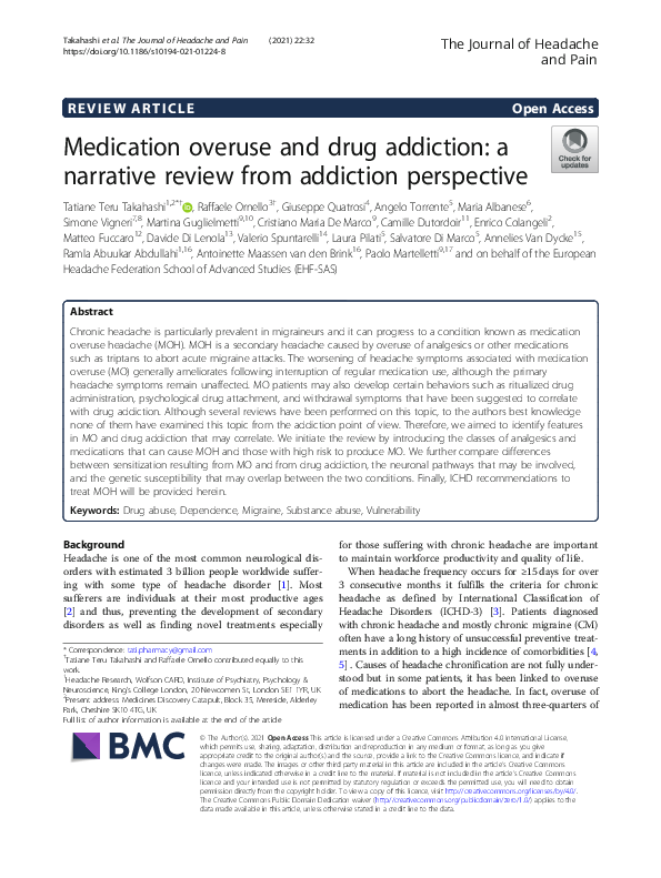 (PDF) Medication overuse and drug addiction: a narrative review from ...