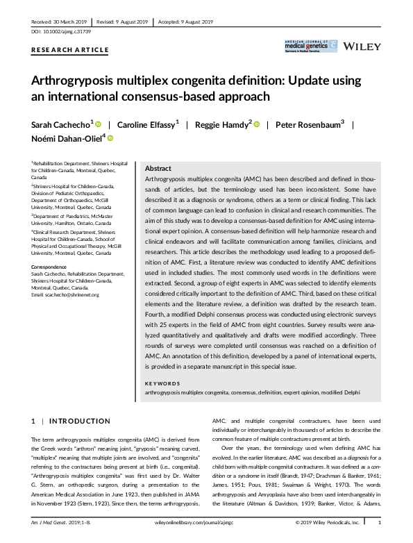 (PDF) Arthrogryposis multiplex congenita definition: Update using an ...