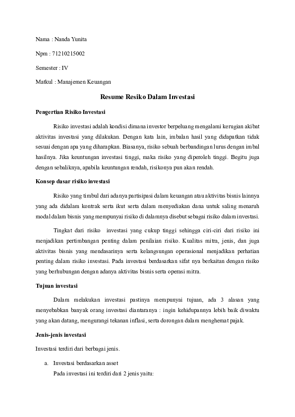 (PDF) Resiko dalam investasi