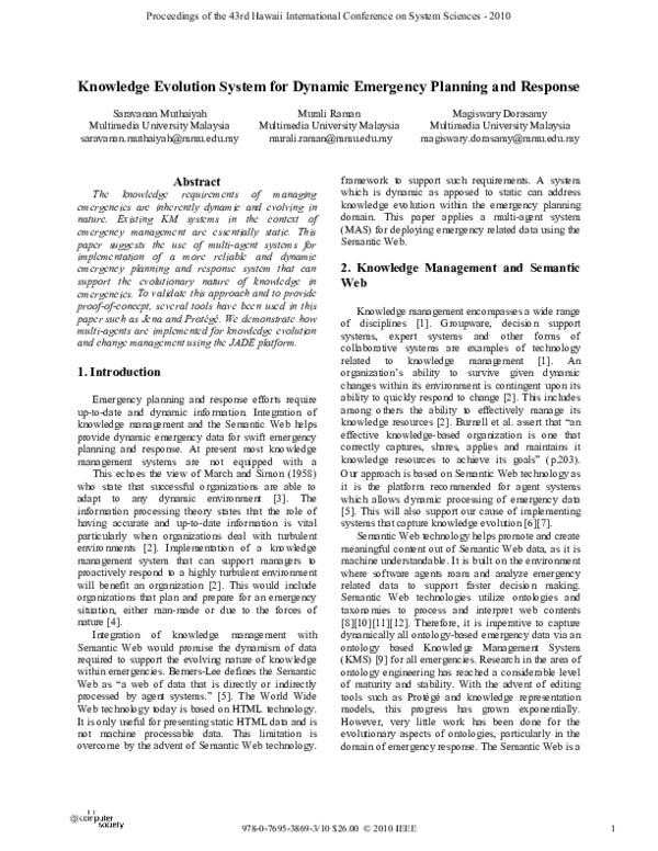 (PDF) Knowledge Evolution System for Dynamic Emergency Planning and ...