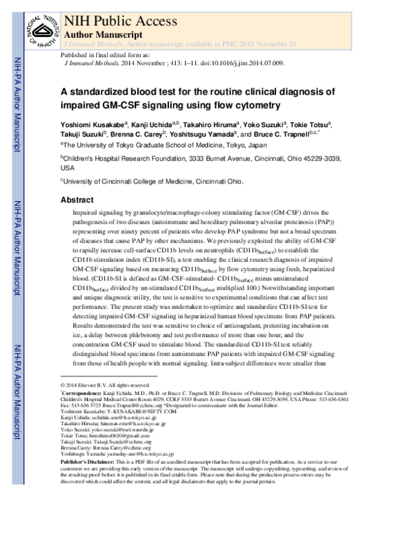 (PDF) A standardized blood test for the routine clinical diagnosis of ...