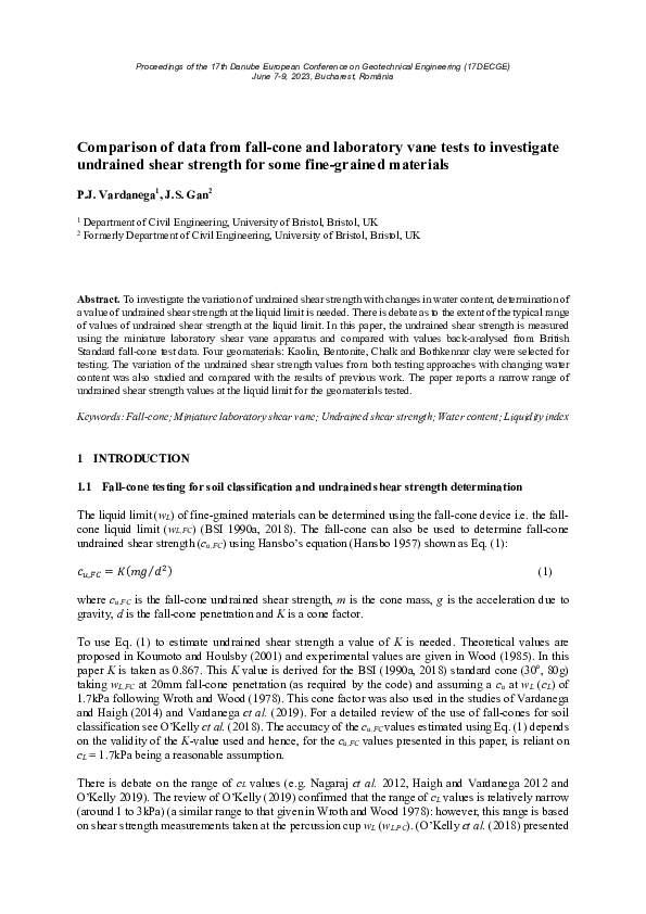 (PDF) Comparison of data from fall-cone and laboratory vane tests to ...