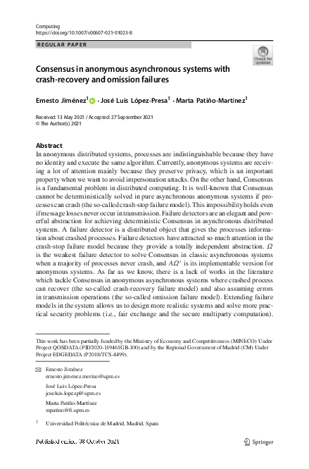 (PDF) Consensus in anonymous asynchronous systems with crash-recovery and omission failures