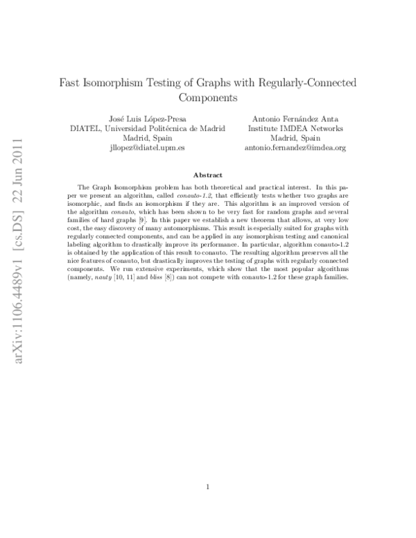 (PDF) Fast Isomorphism Testing of Graphs with Regularly-Connected ...