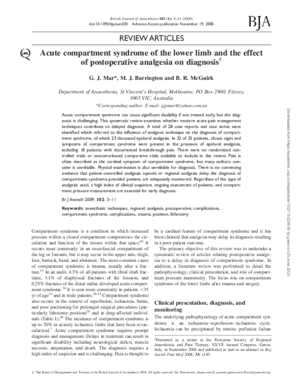 (PDF) Acute compartment syndrome of the lower limb and the effect of ...