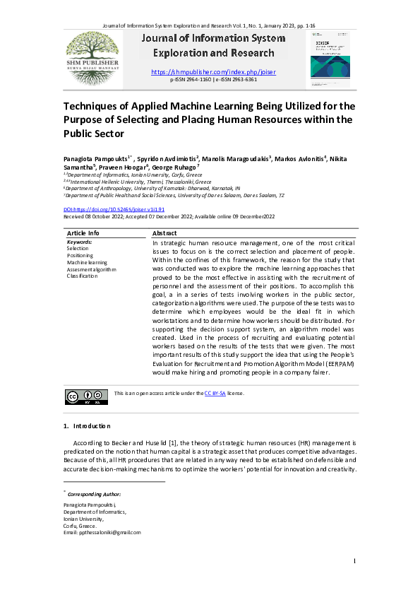 (PDF) Techniques of Applied Machine Learning Being Utilized for the Purpose of Selecting and ...