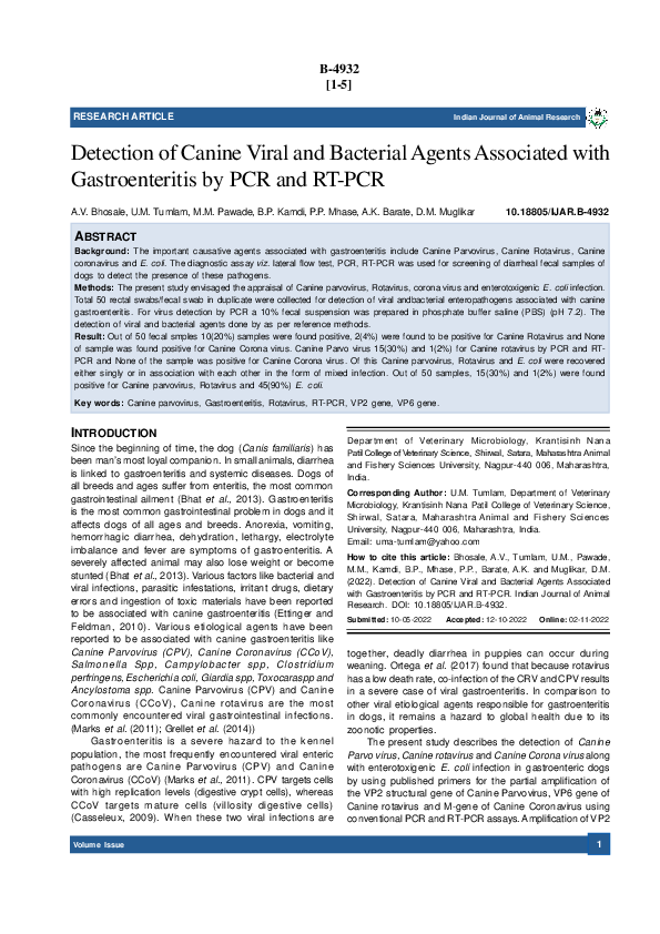 (PDF) Detection of Canine Viral and Bacterial Agents Associated with ...