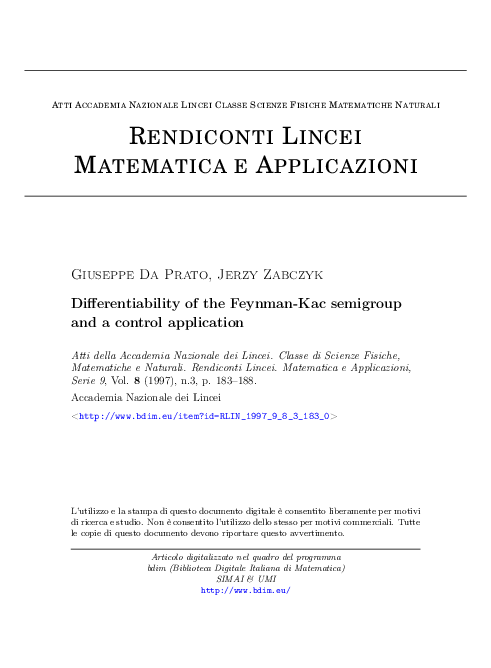 (PDF) Differentiability of the Feynman-Kac semigroup and a control ...