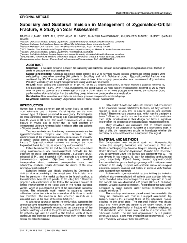 (PDF) Subciliary and Subtarsal Incision in Management of Zygomatico ...