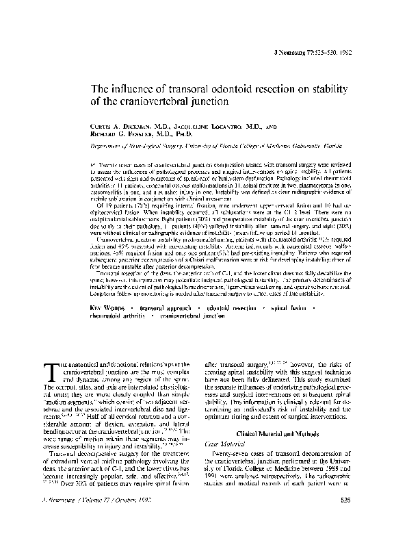 (PDF) The influence of transoral odontoid resection on stability of the ...