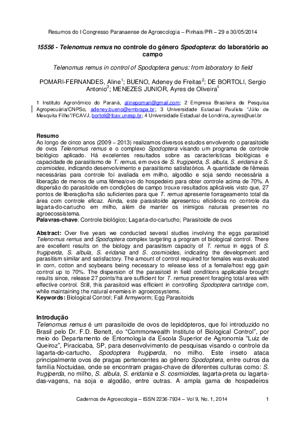 (PDF) Telenomus remus no controle do gênero Spodoptera: do laboratório ...