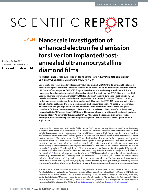 (PDF) Nanoscale investigation of enhanced electron field emission for ...