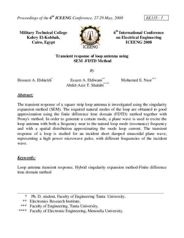 Pdf Transient Response Of Loop Antenna Using Sem Fdtd Method 