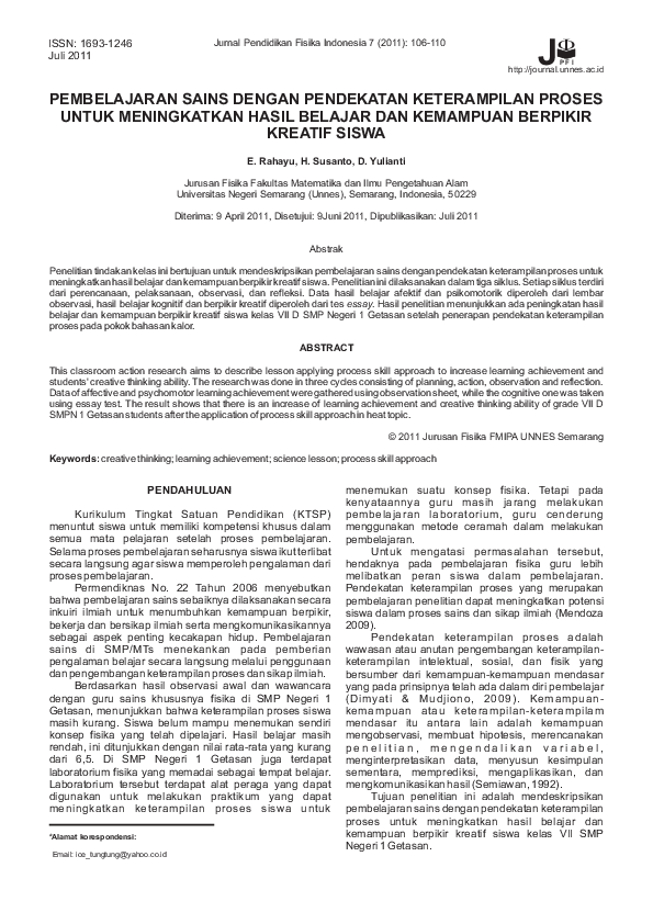 (PDF) Pembelajaran Sains Dengan Pendekatan Keterampilan Proses Untuk Meningkatkan Hasil Belajar ...