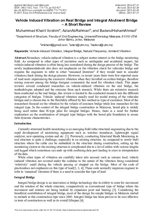 (PDF) Vehicle Induced Vibration on Real Bridge and Integral Abutment ...