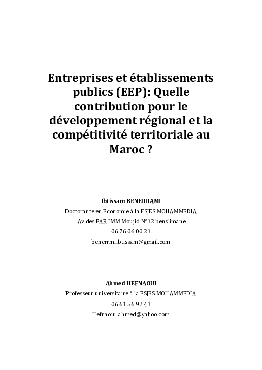 (PDF) Entreprises et établissements publics (EEP): Quelle contribution ...