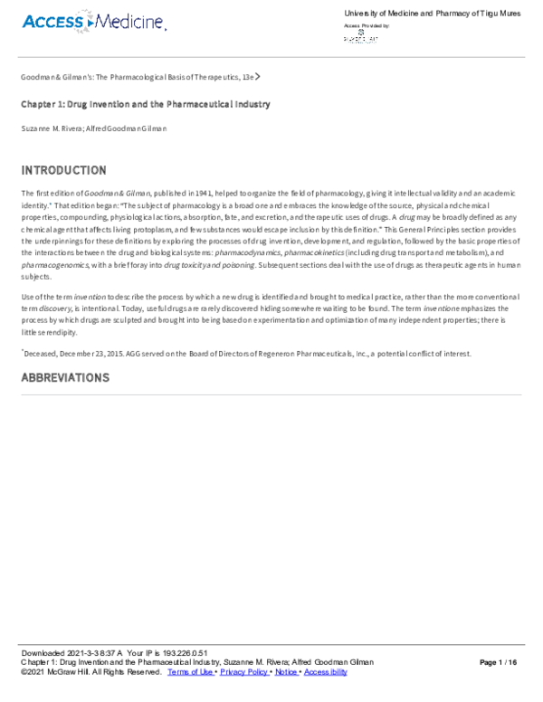 (PDF) Chapter 1: Drug Invention and the Pharmaceutical Industry