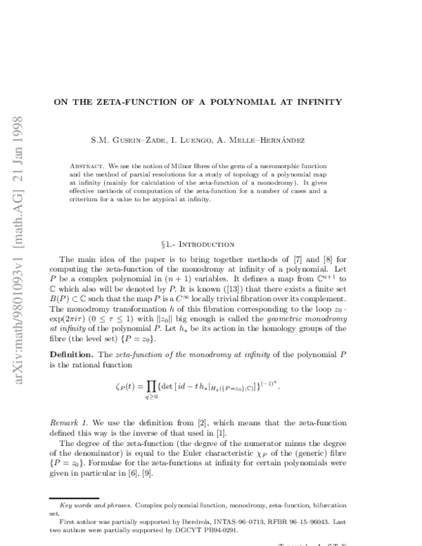 (PDF) On the zeta-function of a polynomial at infinity