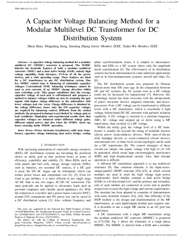 (PDF) A Capacitor Voltage Balancing Method for a Modular Multilevel DC ...