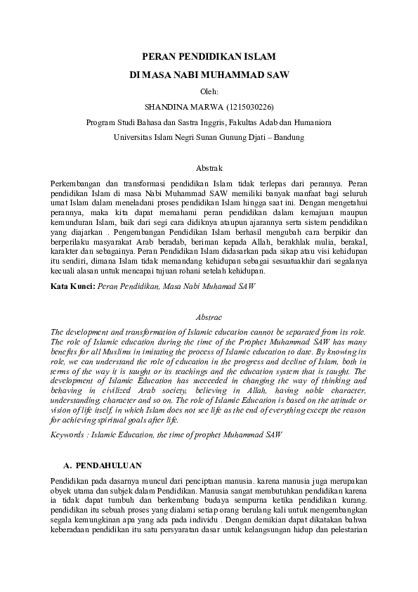 (DOC) PERAN PENDIDIKAN ISLAM DI MASA RASULULLAH SAW