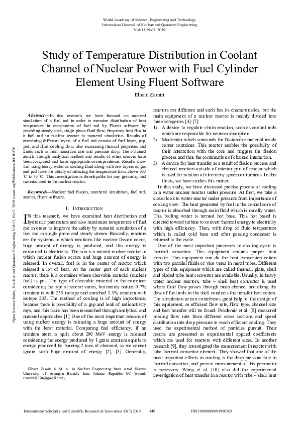 (PDF) Study of Temperature Distribution in Coolant Channel of Nuclear ...