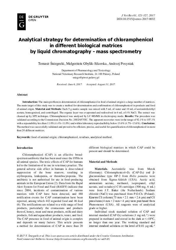 (PDF) Analytical strategy for determination of chloramphenicol in different biological matrices ...