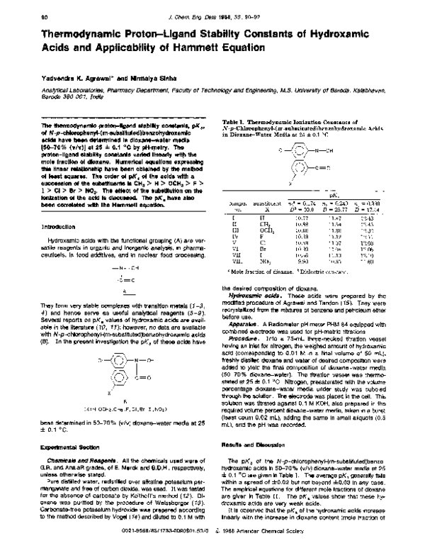 (PDF) Thermodynamic proton-ligand stability constants of hydroxamic acids and applicability of ...