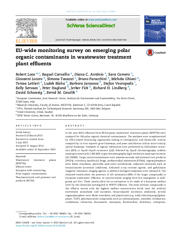 (PDF) EU-wide monitoring survey on emerging polar organic contaminants in wastewater treatment ...