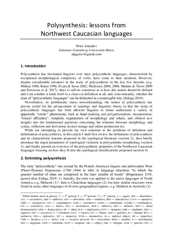 (PDF) Polysynthesis: lessons from Northwest Caucasian languages