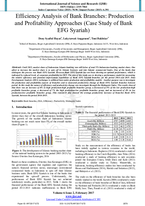 (PDF) Efficiency analysis of bank branches: production and profitability approaches (Case study ...