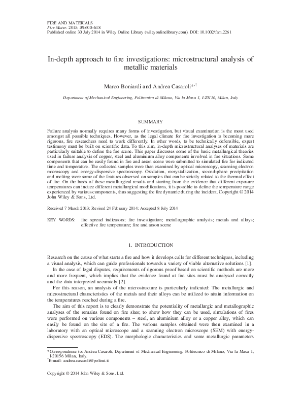 (PDF) In-depth approach to fire investigations: microstructural analysis of metallic materials