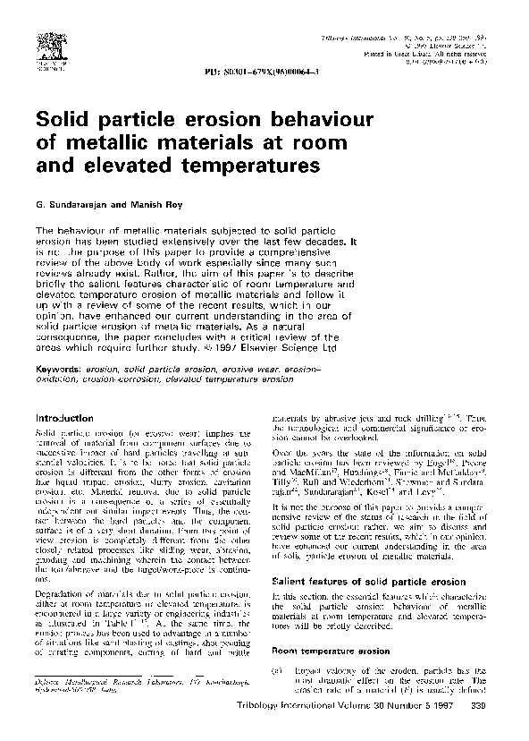 (PDF) Solid particle erosion behaviour of metallic materials at room ...