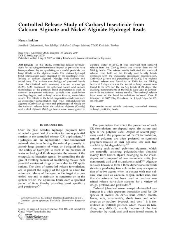(PDF) Controlled release study of carbaryl insecticide from calcium ...