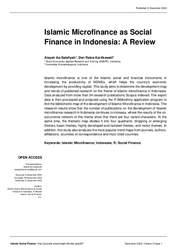 (PDF) Islamic Microfinance as Social Finance in Indonesia