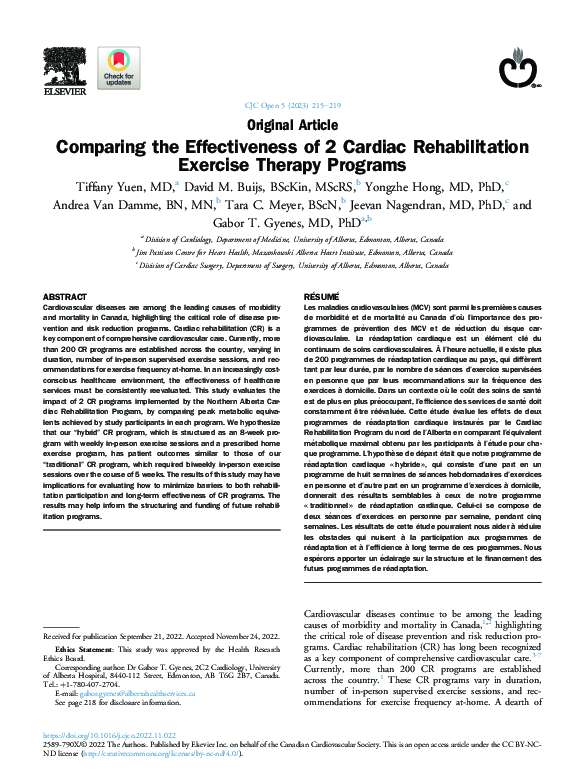(PDF) Comparing the Effectiveness of 2 Cardiac Rehabilitation Exercise Therapy Programs