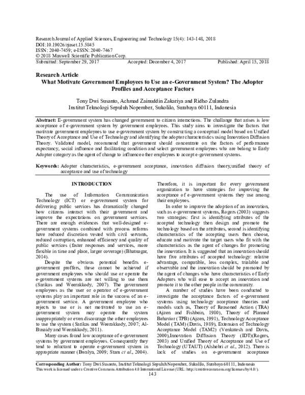 (PDF) What Motivate Government Employees to Use an e-Government System ...