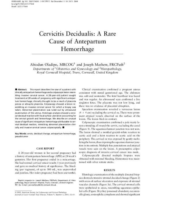 (PDF) Cervicitis Decidualis: A Rare Cause of Antepartum Hemorrhage | Abiodun Oladipo - Academia.edu