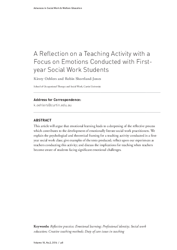 (PDF) A reflection on a teaching activity with a focus on emotions ...