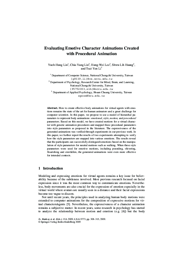 (PDF) Evaluating Emotive Character Animations Created with Procedural ...