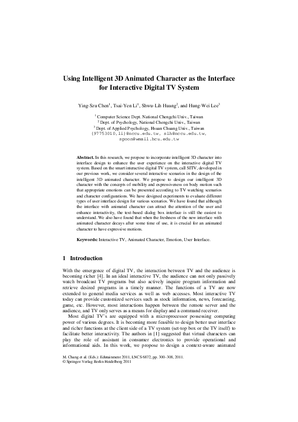 (PDF) Using Intelligent 3D Animated Character as the Interface for ...