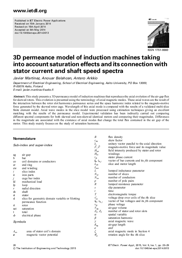 Pdf 3d Permeance Model Of Induction Machines Taking Into Account Saturation Effects And Its